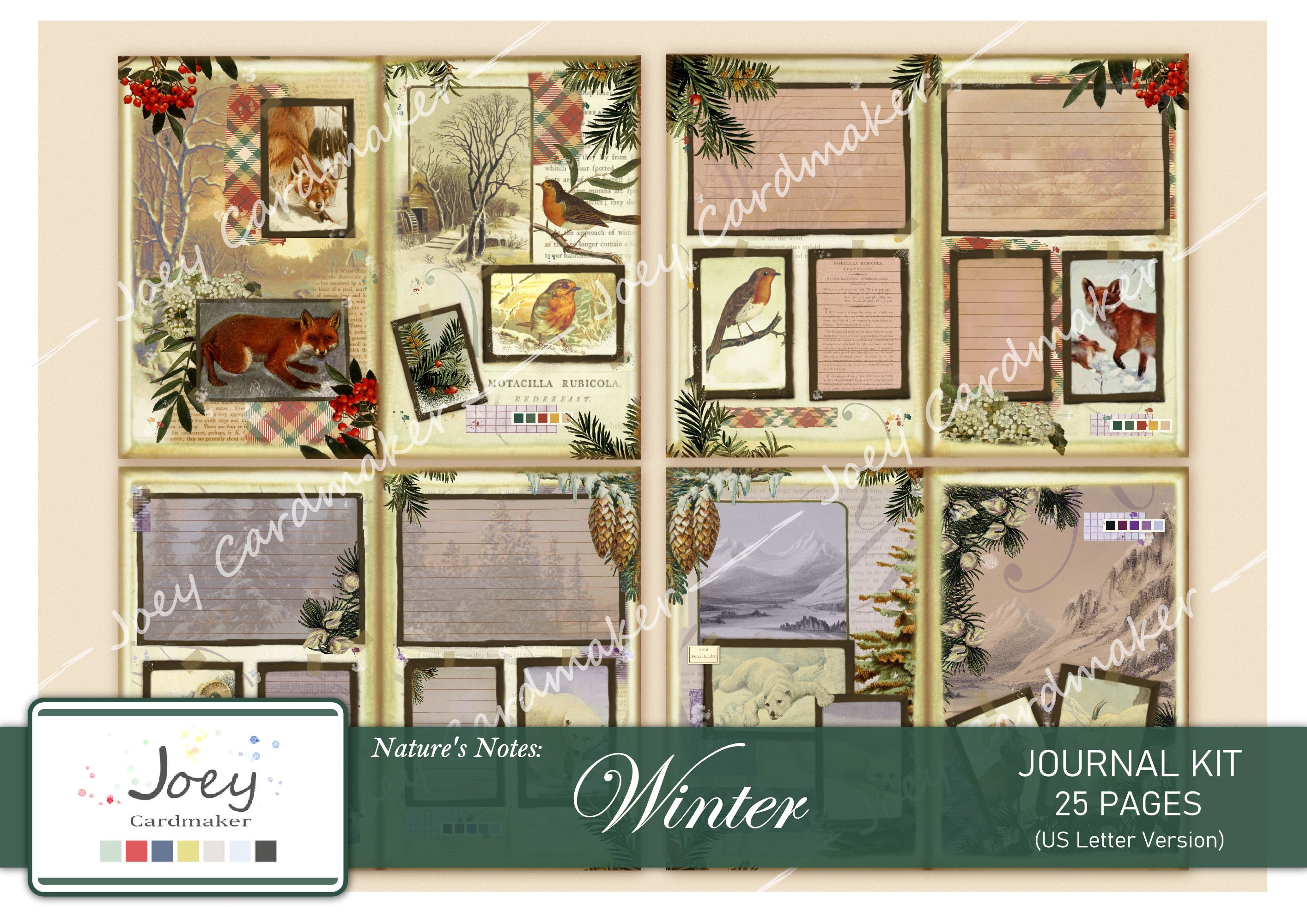 Nature's Notes: Winter Vintage Digital Journal Kit US - Etsy
