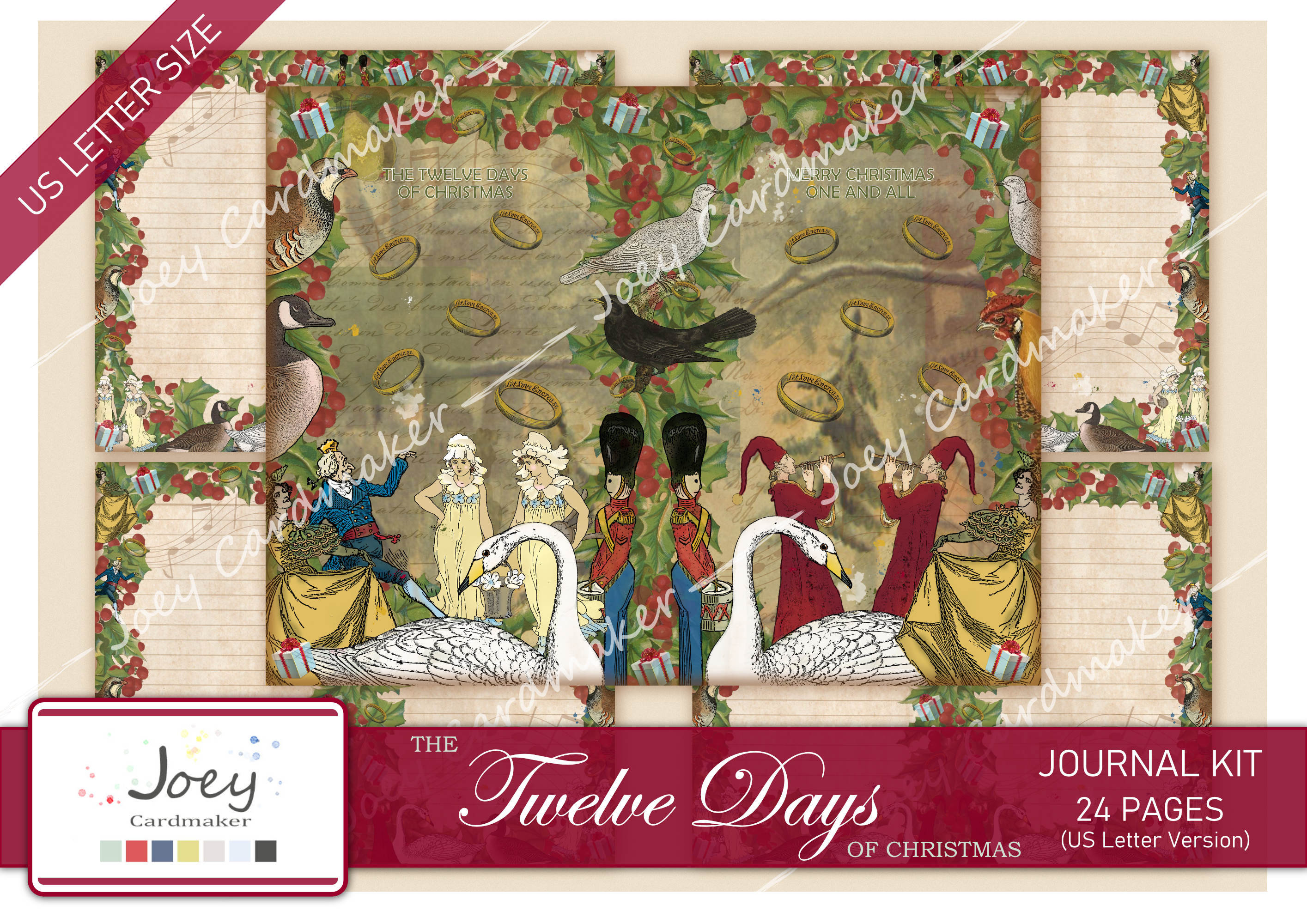 Twelve Days of Christmas Vintage Digital Journal Kit US - Etsy