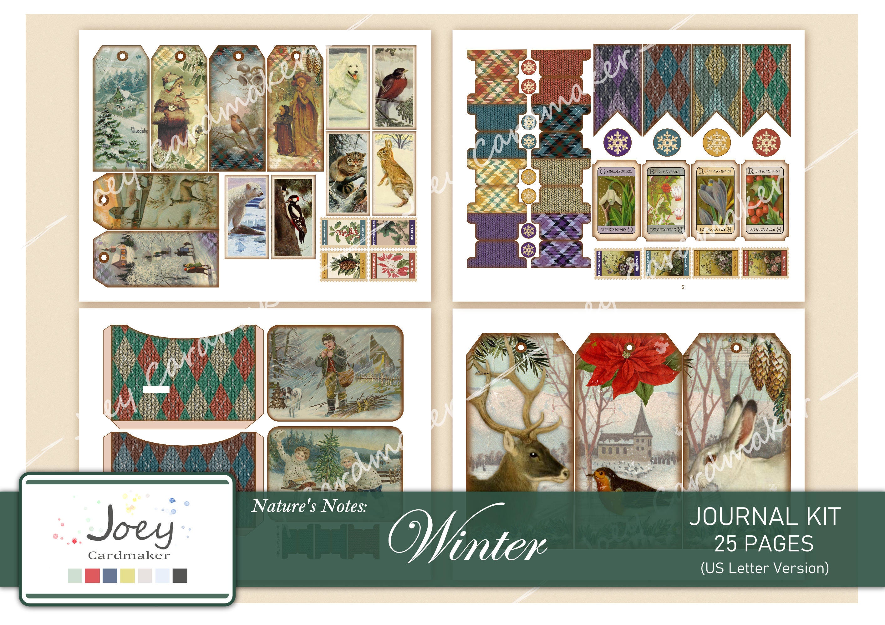 Nature's Notes: Winter Vintage Digital Journal Kit US - Etsy