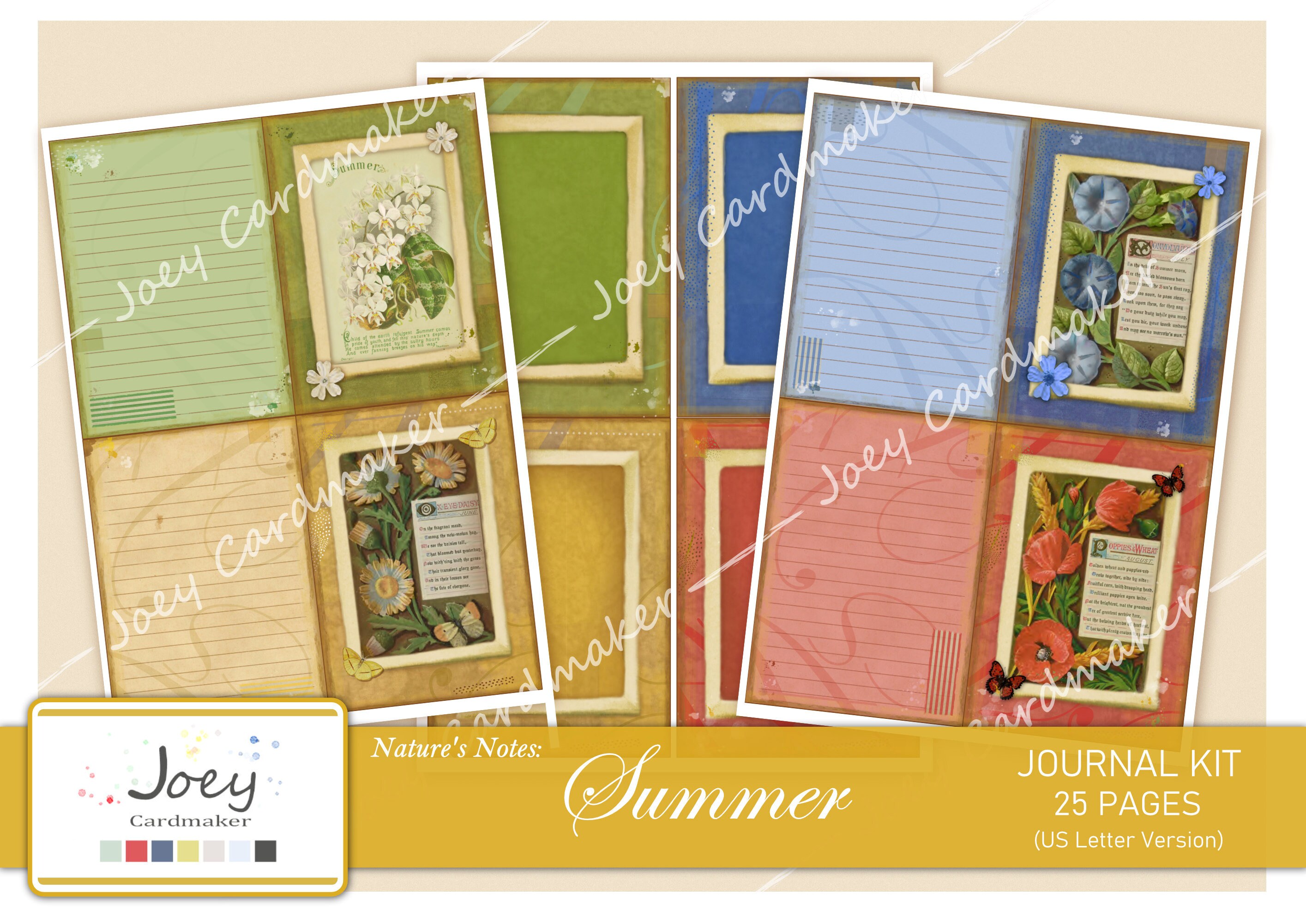 Nature's Notes: Summer Vintage Digital Journal Kit US - Etsy