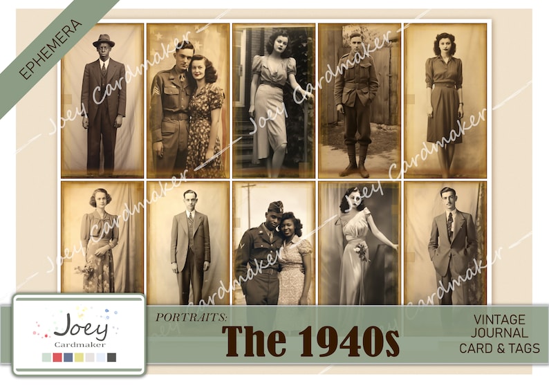Portraits: the 1940s - Digital Vintage Ephemera Kit - Etsy