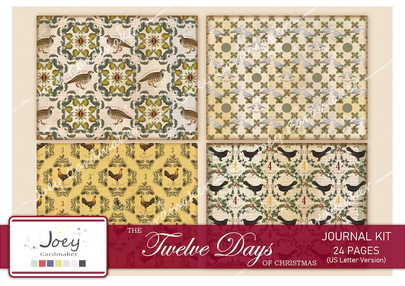 Twelve Days of Christmas Vintage Digital Journal Kit US - Etsy