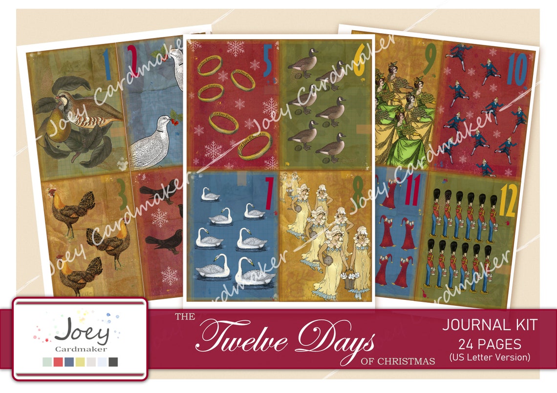 Twelve Days of Christmas Vintage Digital Journal Kit US - Etsy