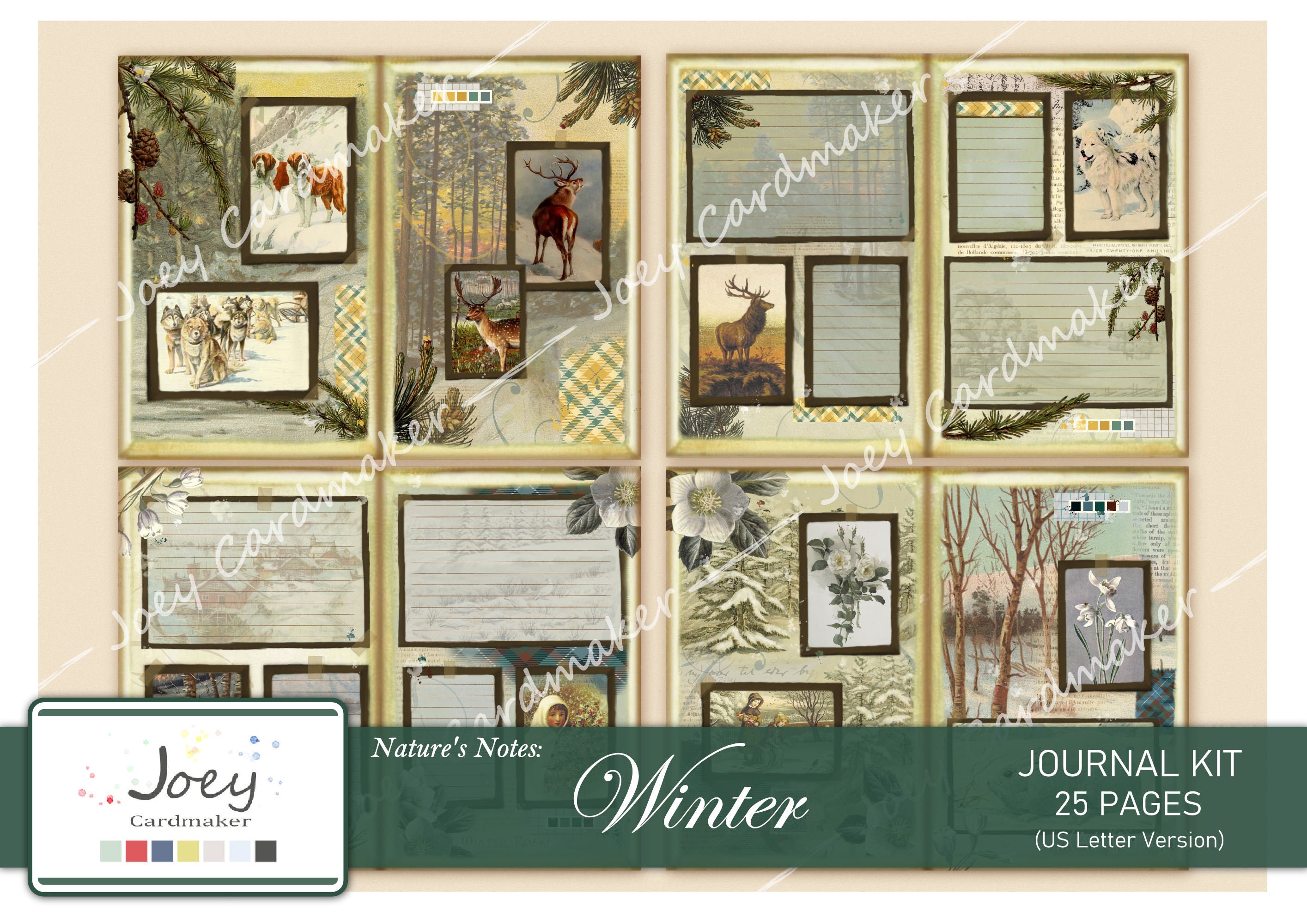 Nature's Notes: Winter Vintage Digital Journal Kit US - Etsy