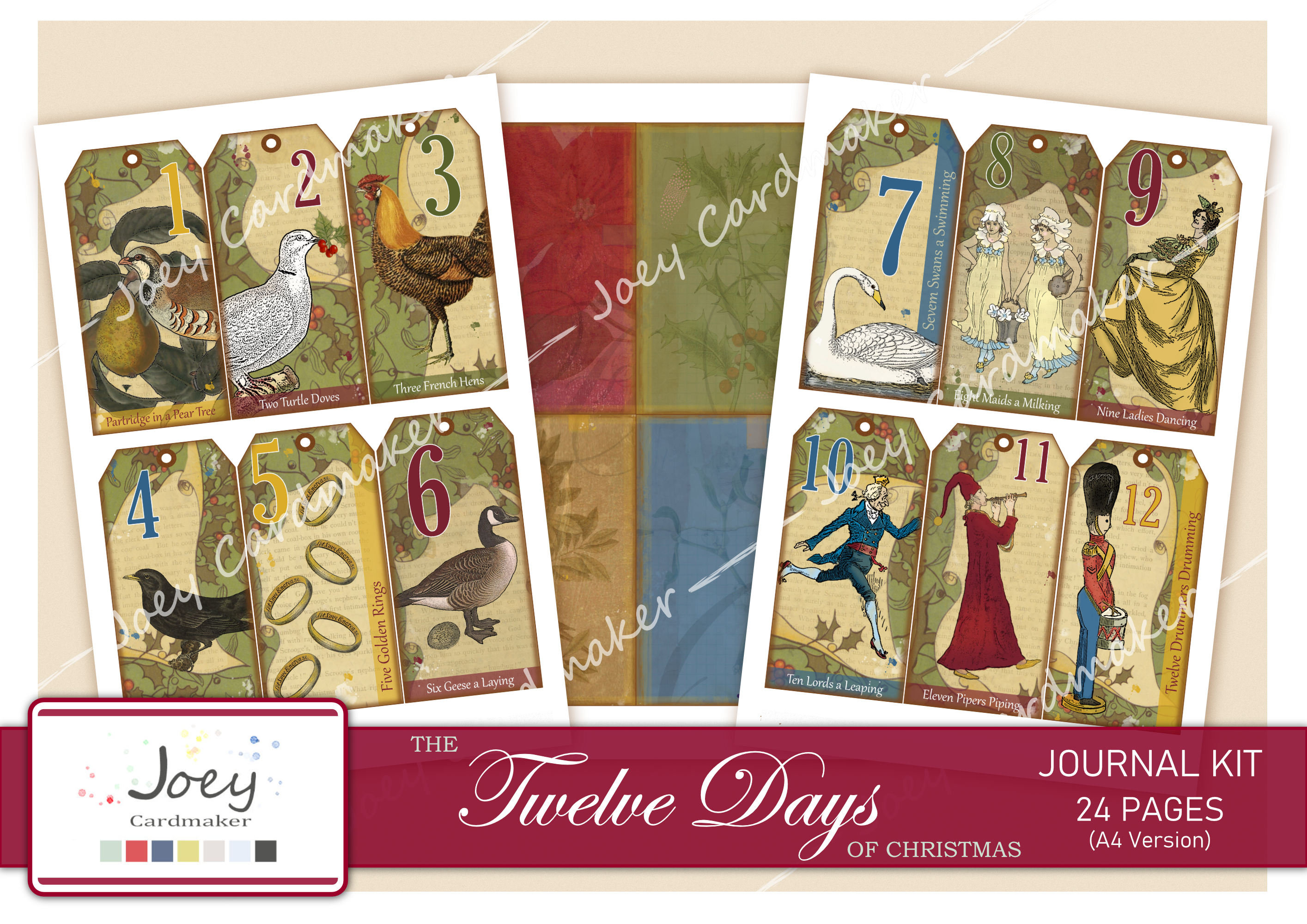 Twelve Days of Christmas Vintage Digital Journal Kit A4 | Etsy