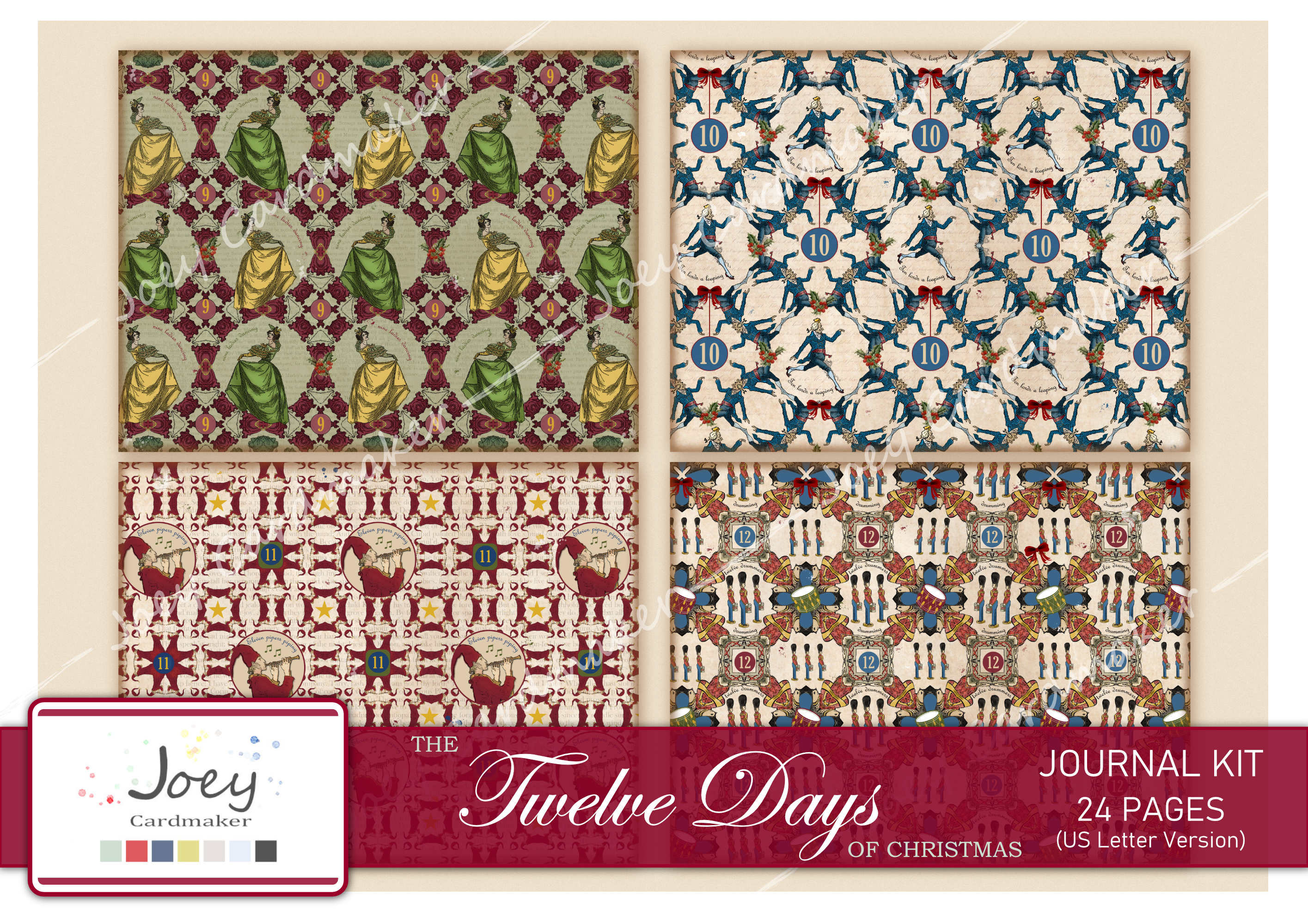 Twelve Days of Christmas Vintage Digital Journal Kit US - Etsy