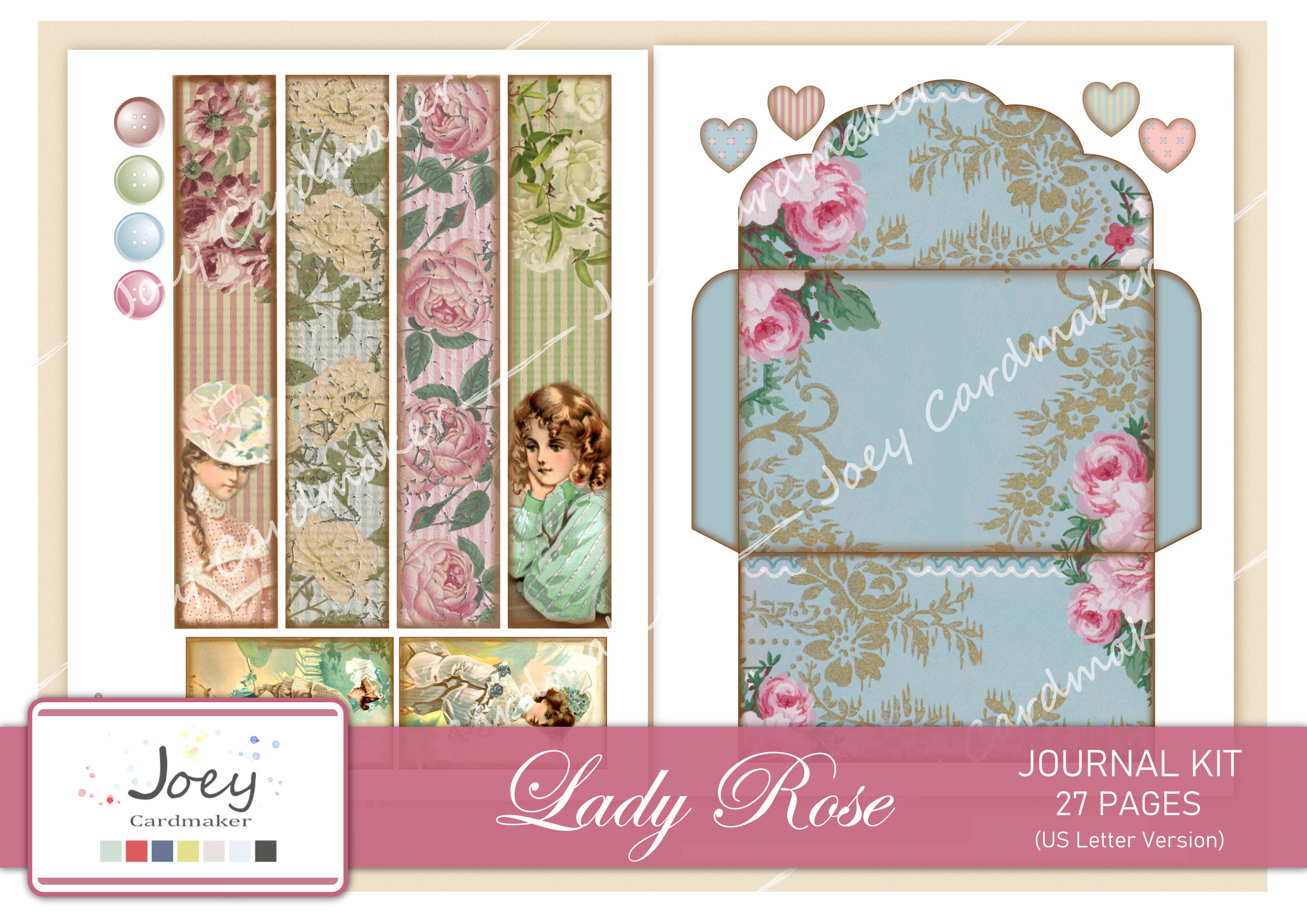 Lady Rose Vintage Digital Journal Kit US LETTER VERSION - Etsy