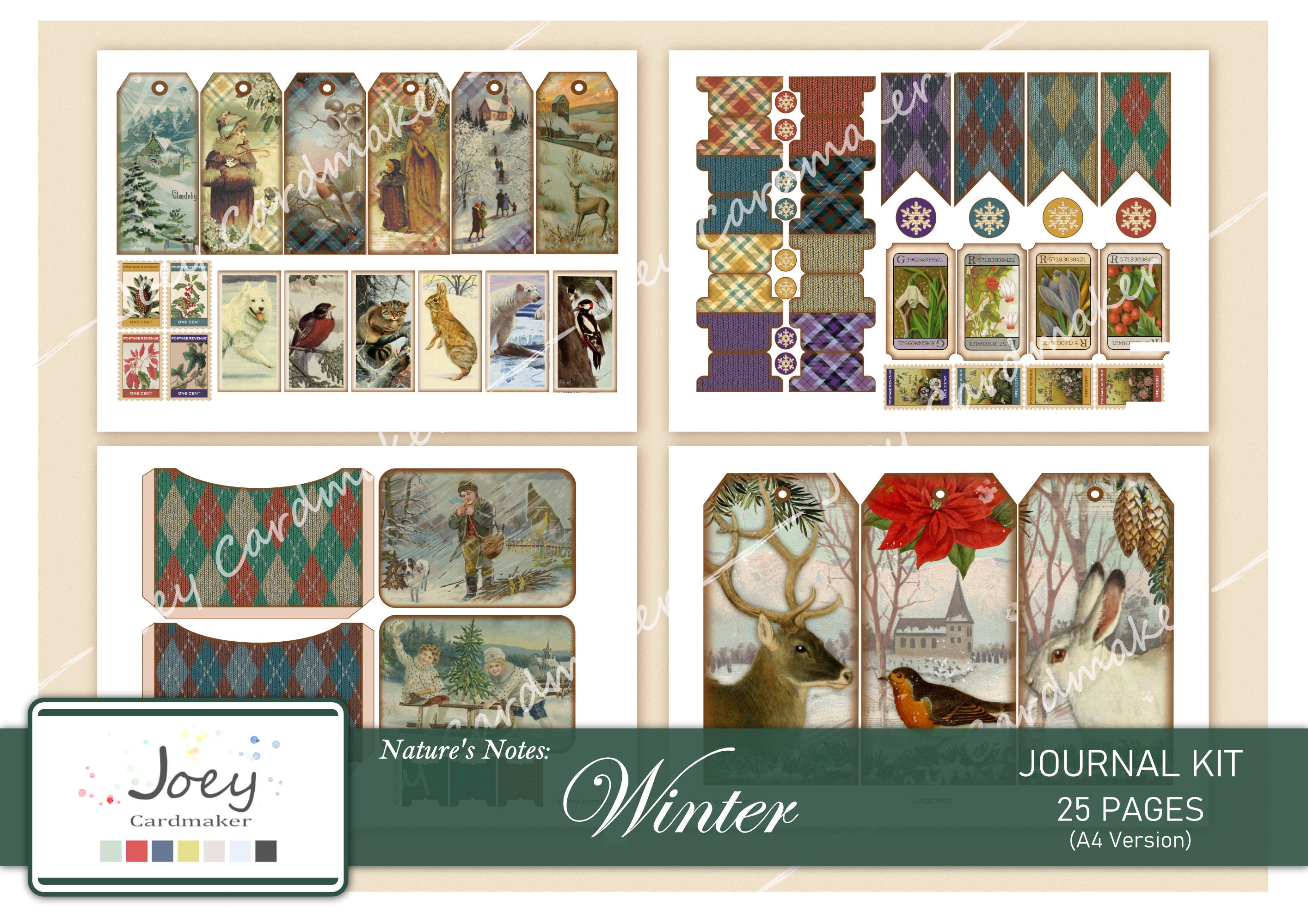 Nature's Notes: Winter Vintage Digital Journal Kit A4 - Etsy