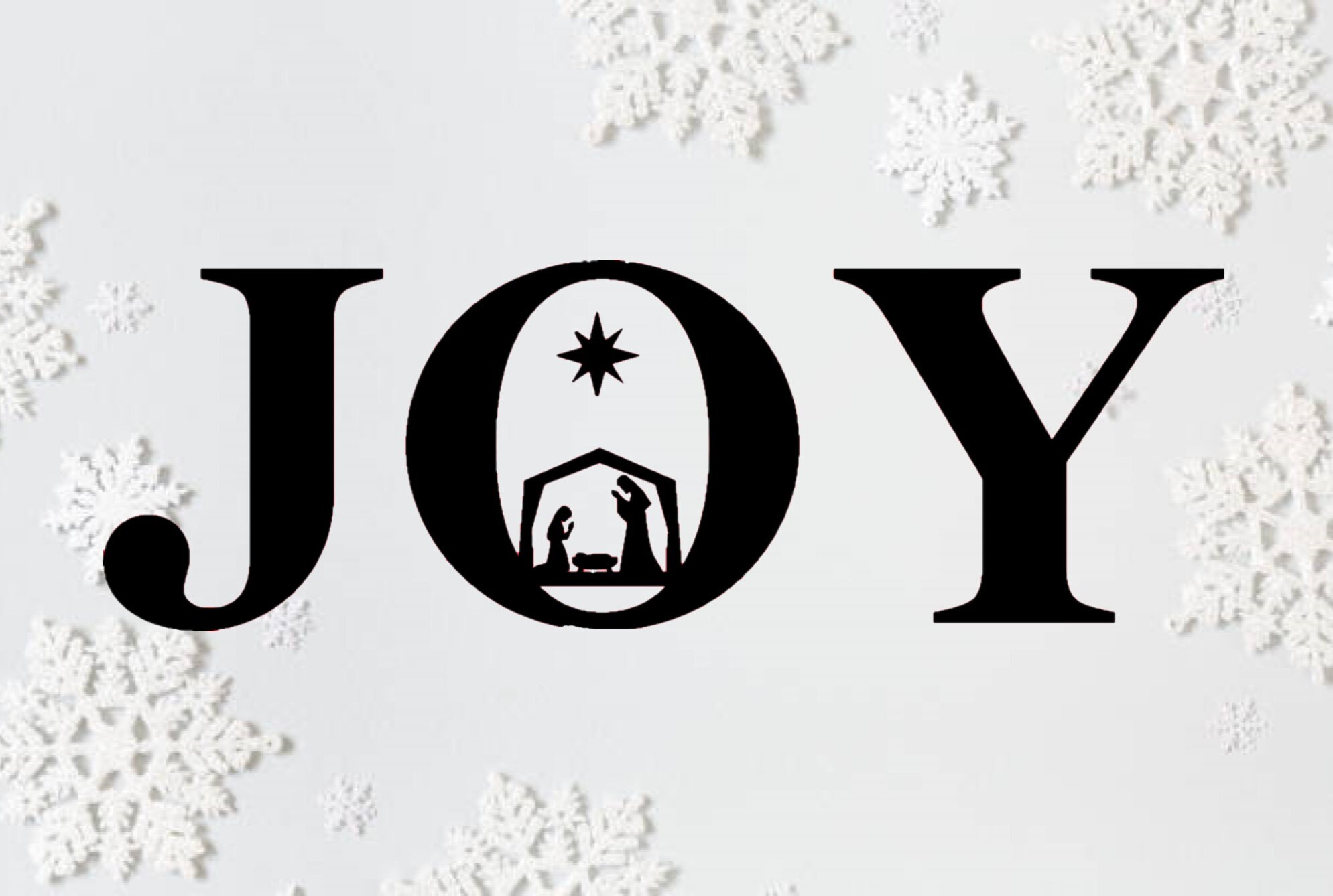 Holiday Clipart: Black Word "joy" in Fancy Lettering With Baby Jesus ...