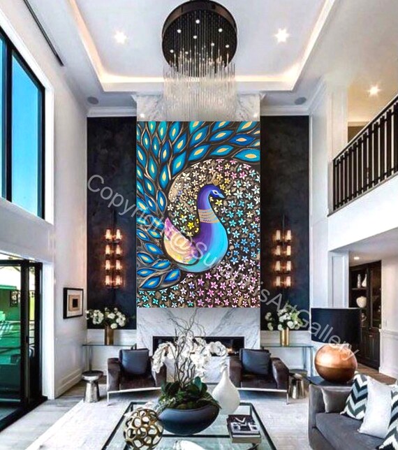 Peacock Modern Hand Painted Abstract Contemporary Blue - Etsy