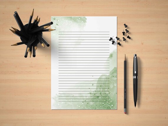 Watercolor Green Printable Stationery Digital Lined Paper - Etsy