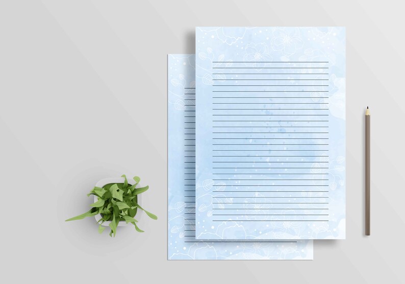 Watercolor Blue Printable Stationery Digital Lined Paper - Etsy