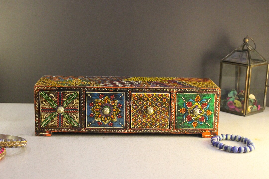 Wooden Hand Painted Drawer Ethnic Chest of Drawers Jewellery - Etsy