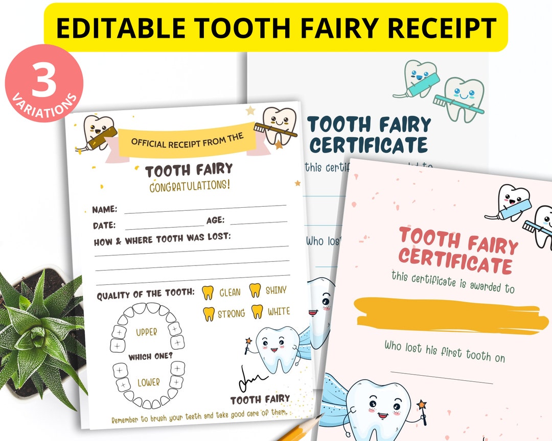 Editable Tooth Fairy Receipt,printable Tooth Fairy Certificate,tooth ...