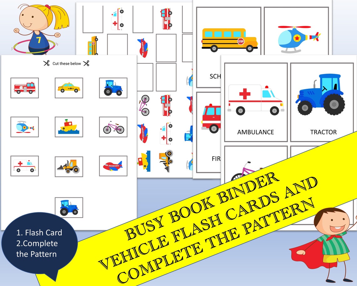 Vehicles Flash Cards Worksheet, Vehicle Matching Game, Educational ...