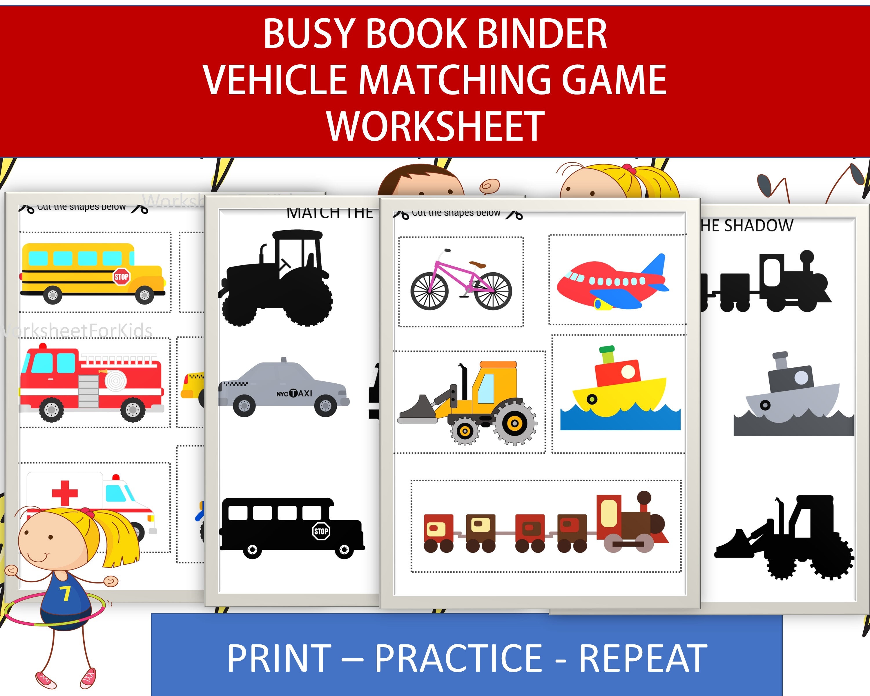 Match the Vehicles Worksheet, Vehicle Matching Game, Educational ...