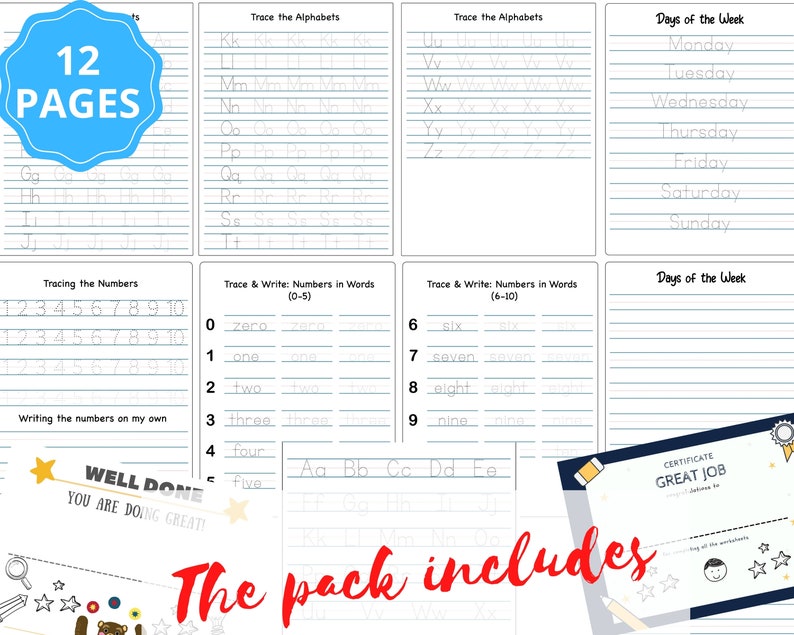 Printable Handwriting Worksheets for Kids(alphabet, Numbers, Days of ...