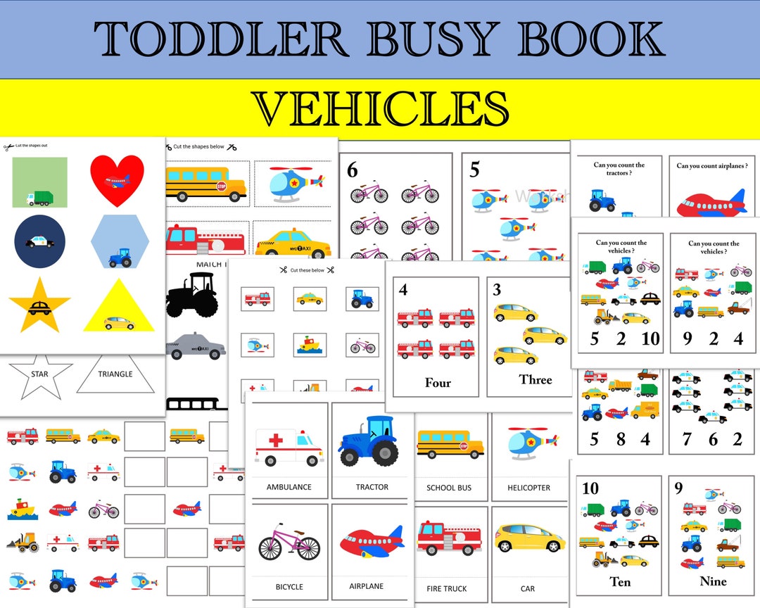 Toddler Busy Book|vehicle|fun Learning-printable for Toddlers| Toddler ...
