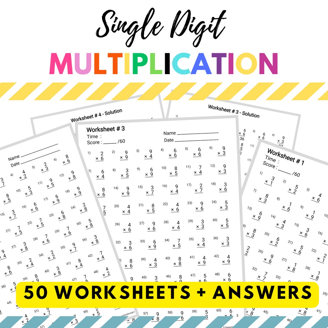 Single Digit Multiplication Worksheets,elementary Math Practice,math ...