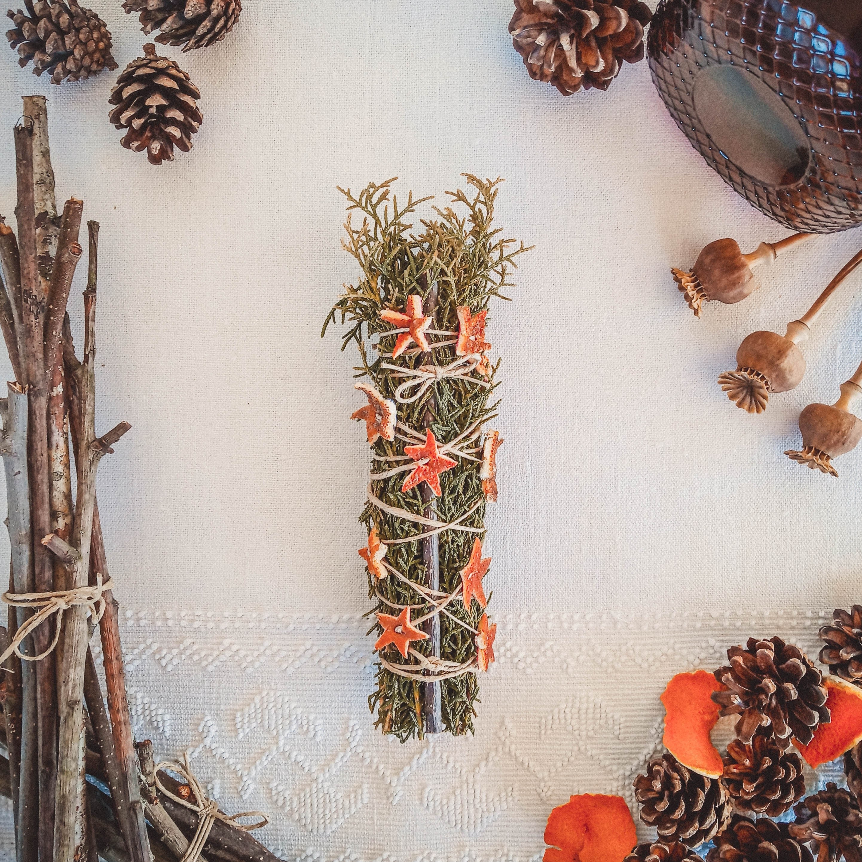 Yule Smudge Stick With Orange Peel Stars & Ash Wood Stick - Etsy