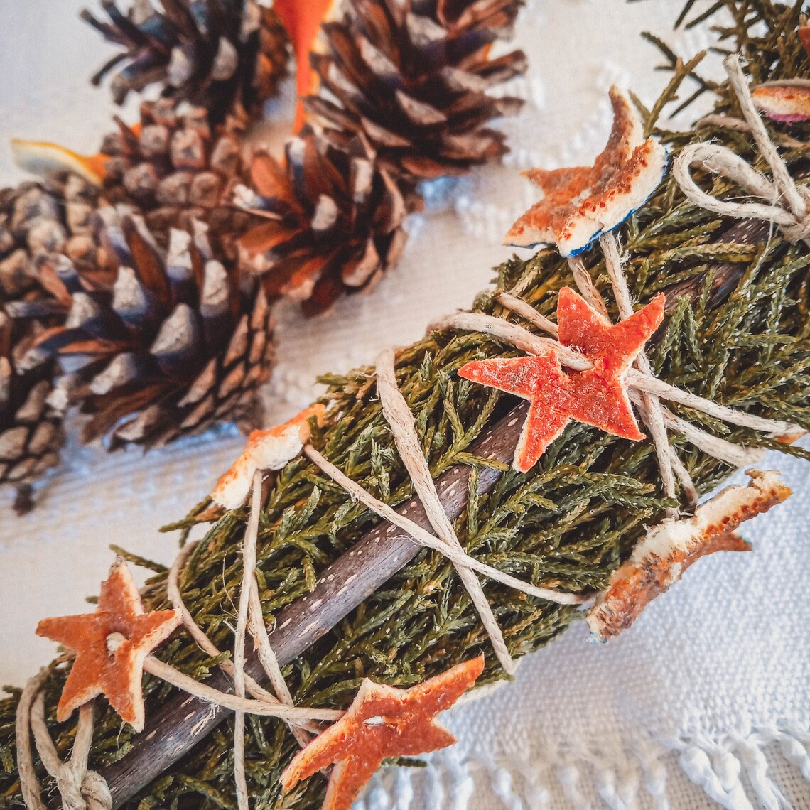 Yule Smudge Stick With Orange Peel Stars & Ash Wood Stick - Etsy