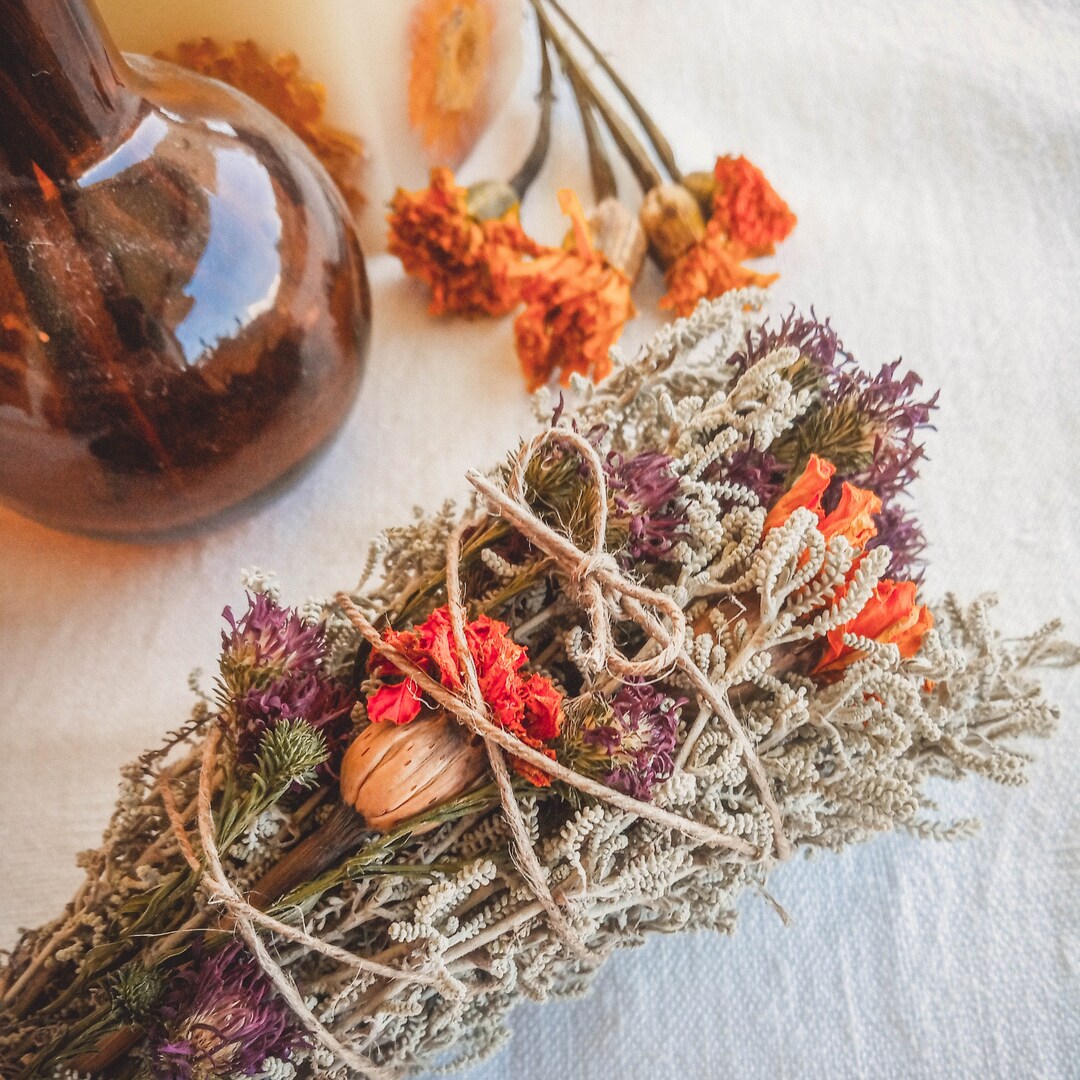 Mini Samhain Floral Bouquet Smudge Stick Marigold Daisies - Etsy
