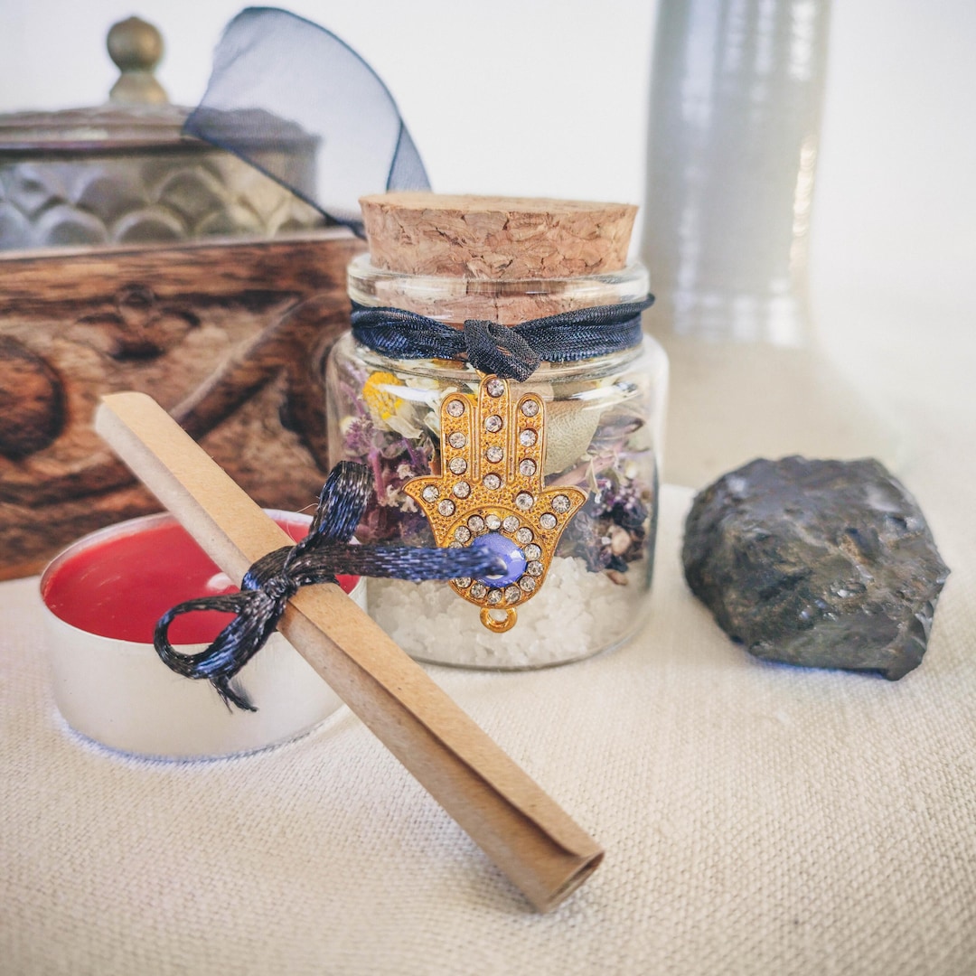 Evil Eye Protection Spell Jar Kit: Hamsa, Red Candle, Intention Spell ...