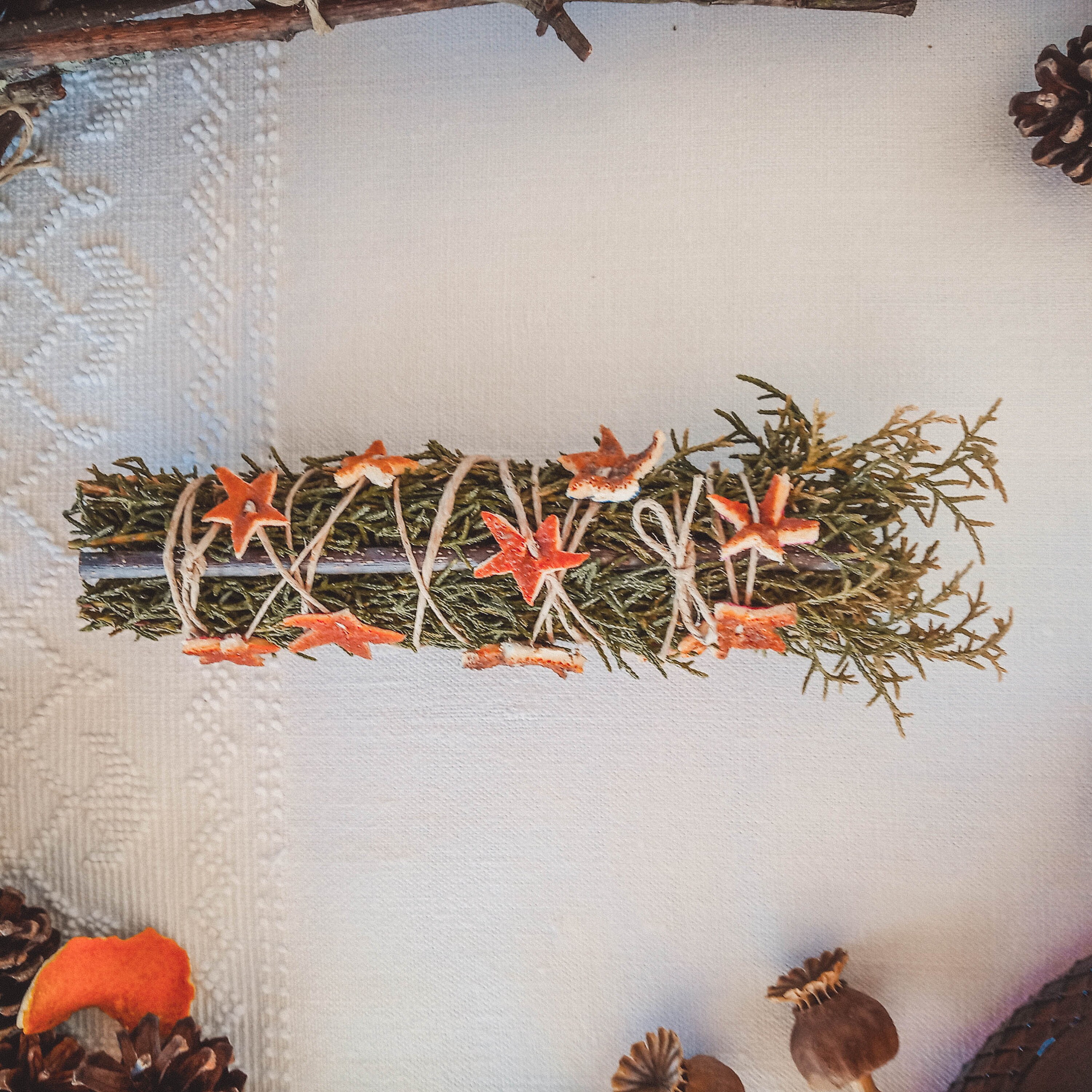 Yule Smudge Stick With Orange Peel Stars & Ash Wood Stick - Etsy