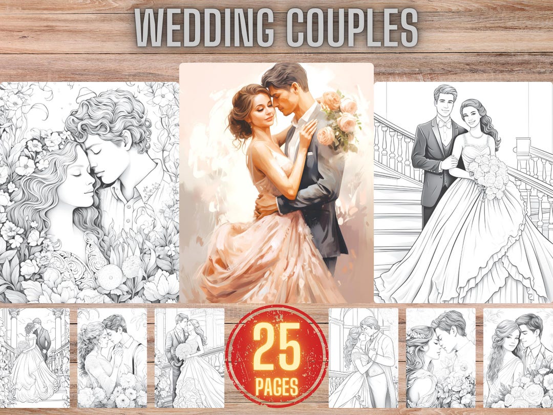 Wedding Couples Coloring Pages | Intricate Romantic Art for Adults ...