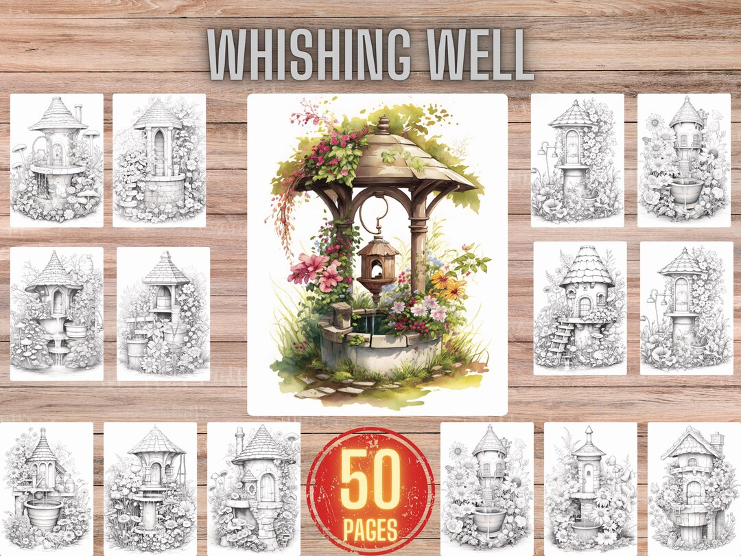 Wishing Well Coloring Pages | Enchanted Gardens & Magical Landscapes ...