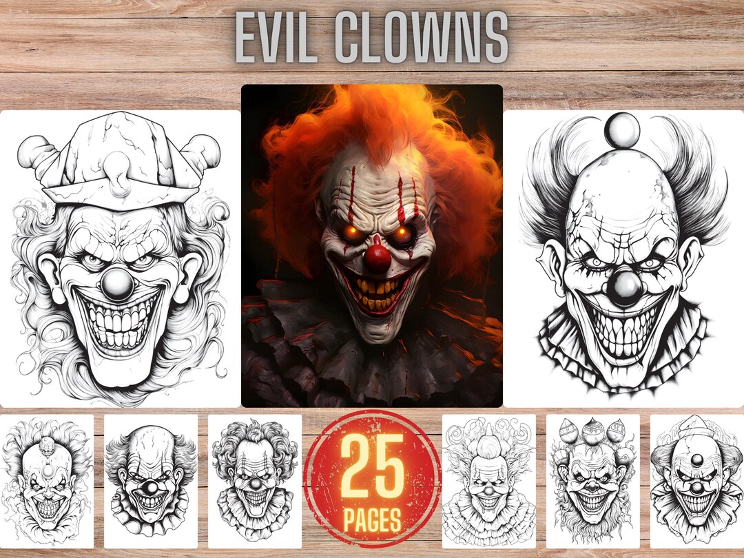 Evil Clowns Coloring Book | Dark Horror Art | Stress Relief & Spooky ...