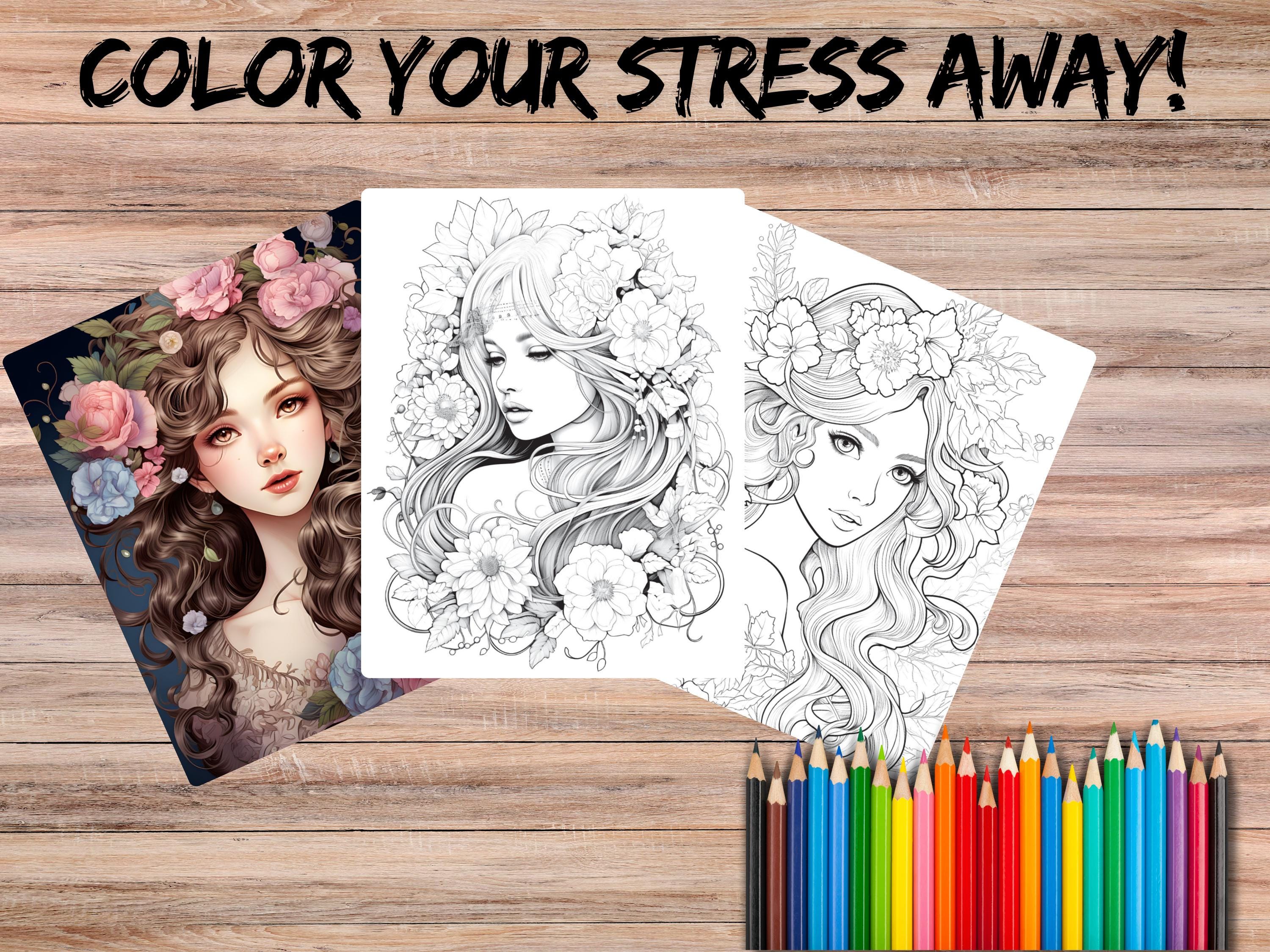 Flower Princess Coloring Pages | Fantasy Art for Adults | Stress Relief ...