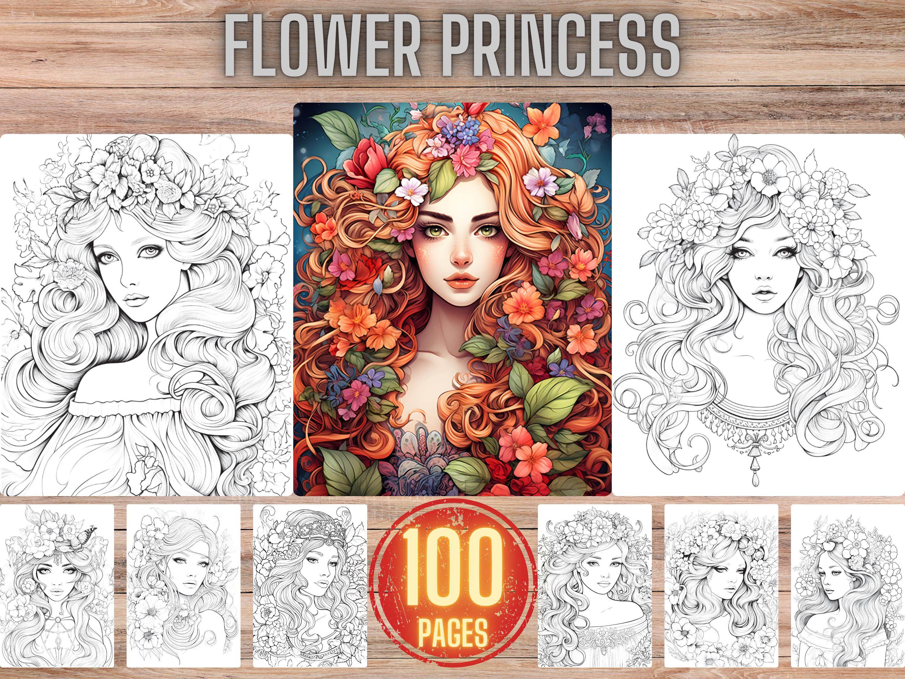 Flower Princess Coloring Pages | Fantasy Art for Adults | Stress Relief ...