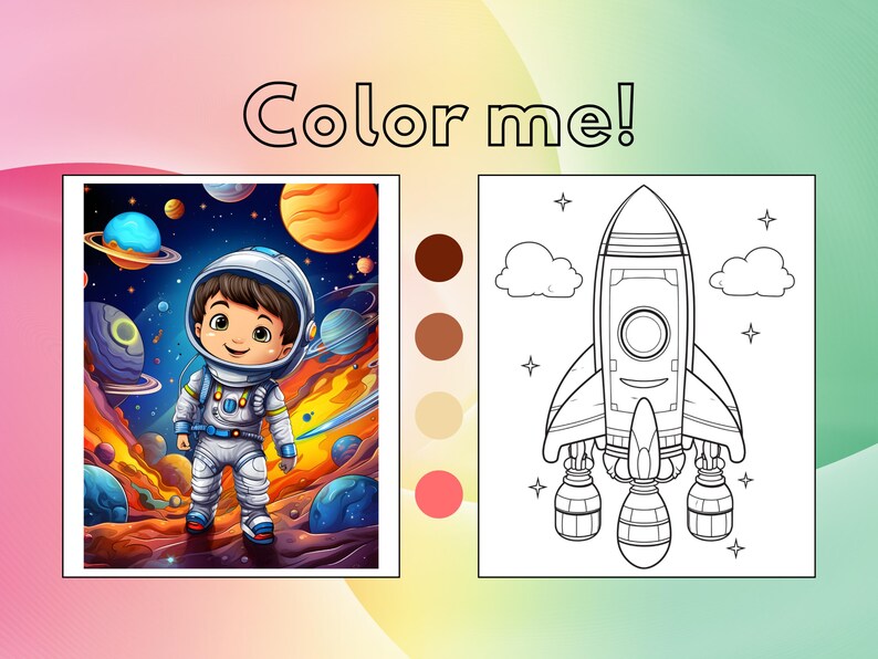 Space Coloring Book, 50 Pages, Printable PDF, Fun and Educational ...