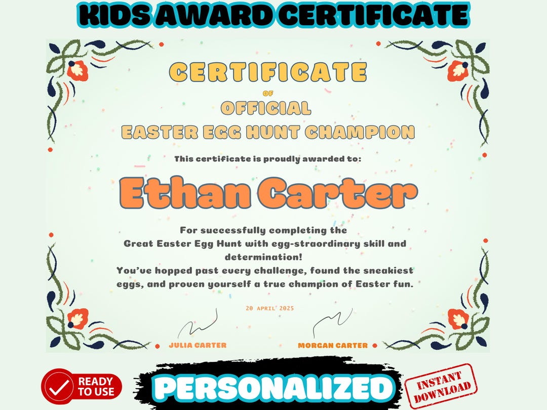 Personaliezd Kids Award Certificate | Custom Easter Certificate for ...