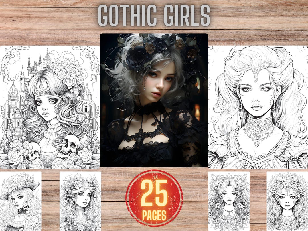 Gothic Girls Coloring Pages | Dark Fantasy Art for Adults | Stress ...