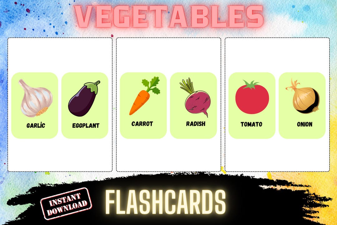 Vegetables Flashcards for Kids | Montessori Materials | Classroom Game ...