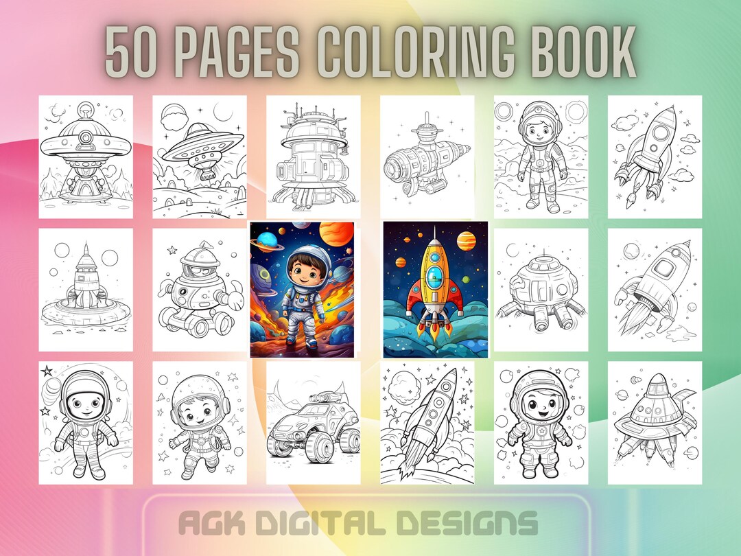 Space Coloring Book, 50 Pages, Printable PDF, Fun and Educational ...