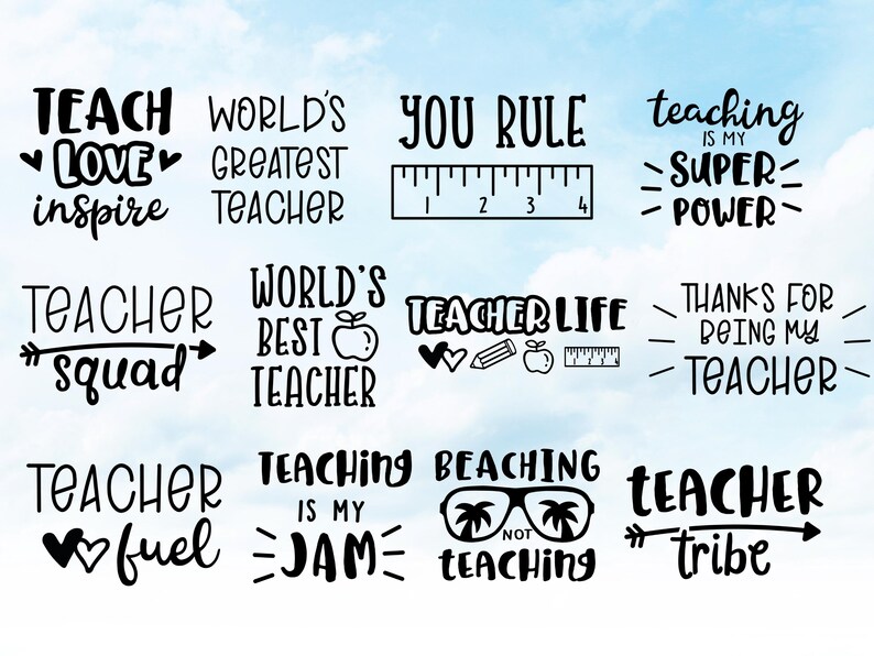 Teacher Quotes SVG, Inspirational Teacher Png, Dxf, Funny School Quotes ...