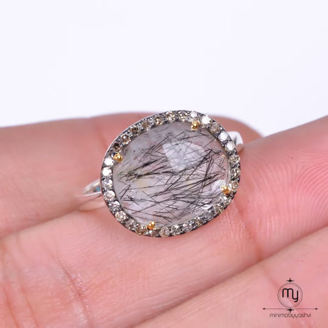 Victorian 14K Gold Rutile Quartz Ring With Diamond - Size 7 - Etsy