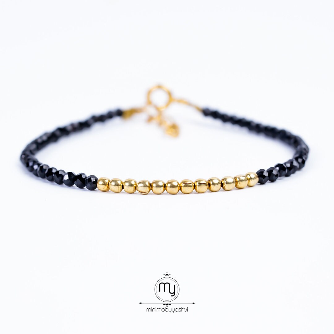 Black Spinel Bracelet, Beaded Bracelets, 2.30mm Spinel Beads, Silver ...