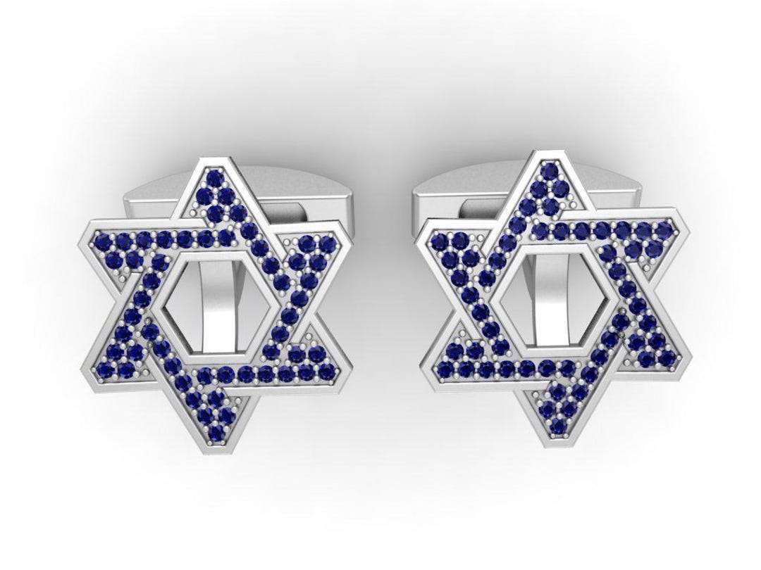 Sapphire Cufflink, 92.5 Sterling Silver, Star Shape Cufflink,for Mens ...