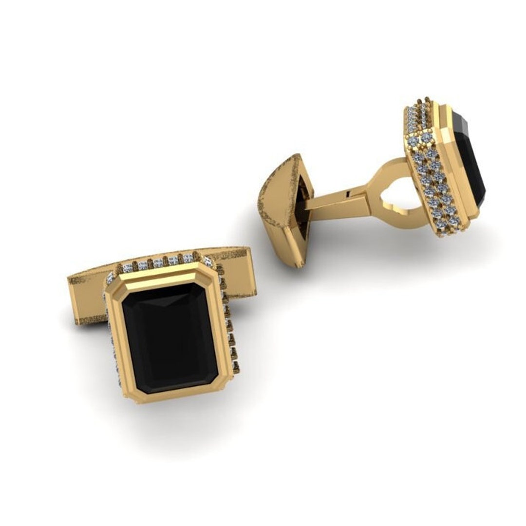 Gemstone Cufflink, Onyx With Diamond Cufflink, 92.5 Silver Sterling ...