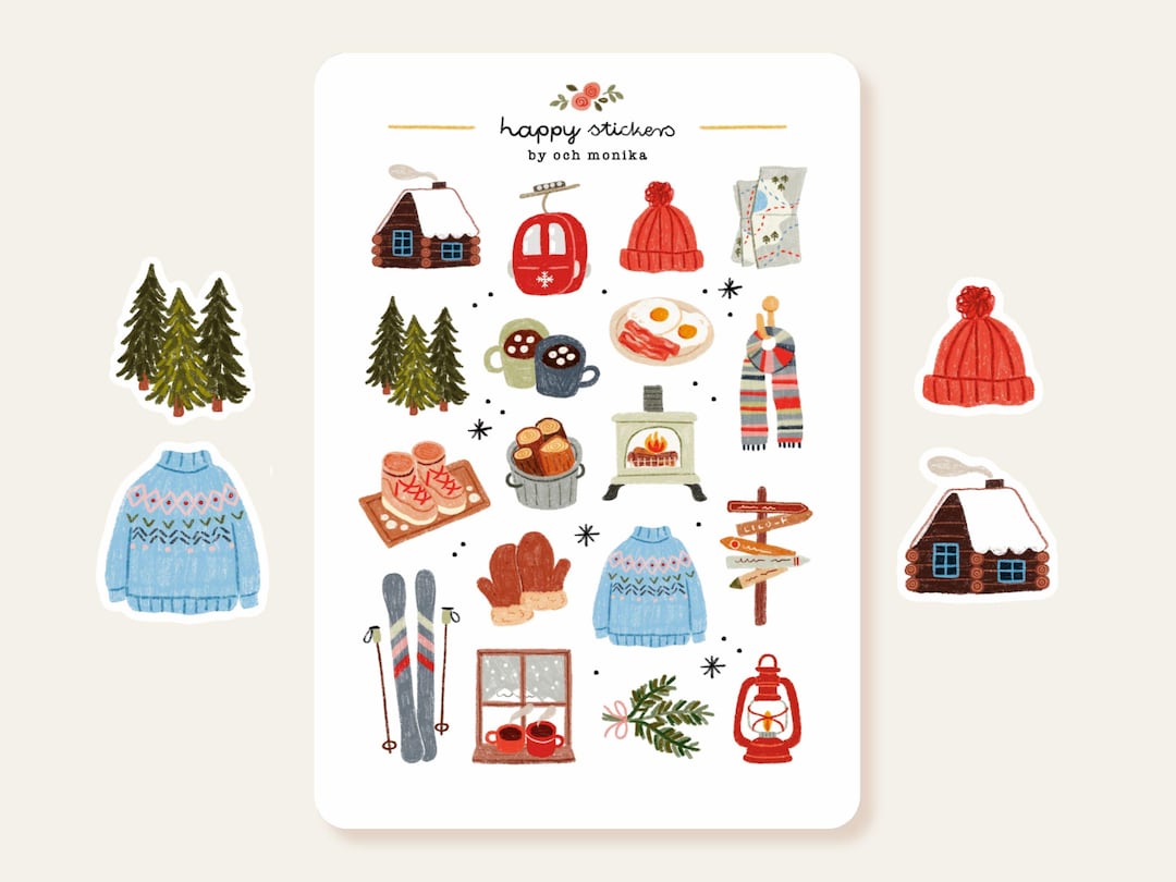 Snowy Slopes - Stickers | Winter Sticker Sheet, Journaling Stickers ...