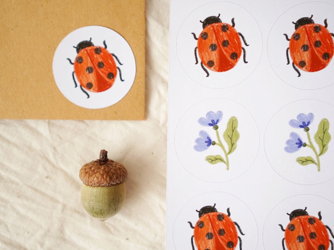 Circle Stickers Ladybird & Blue Flower Envelope Seals - Etsy
