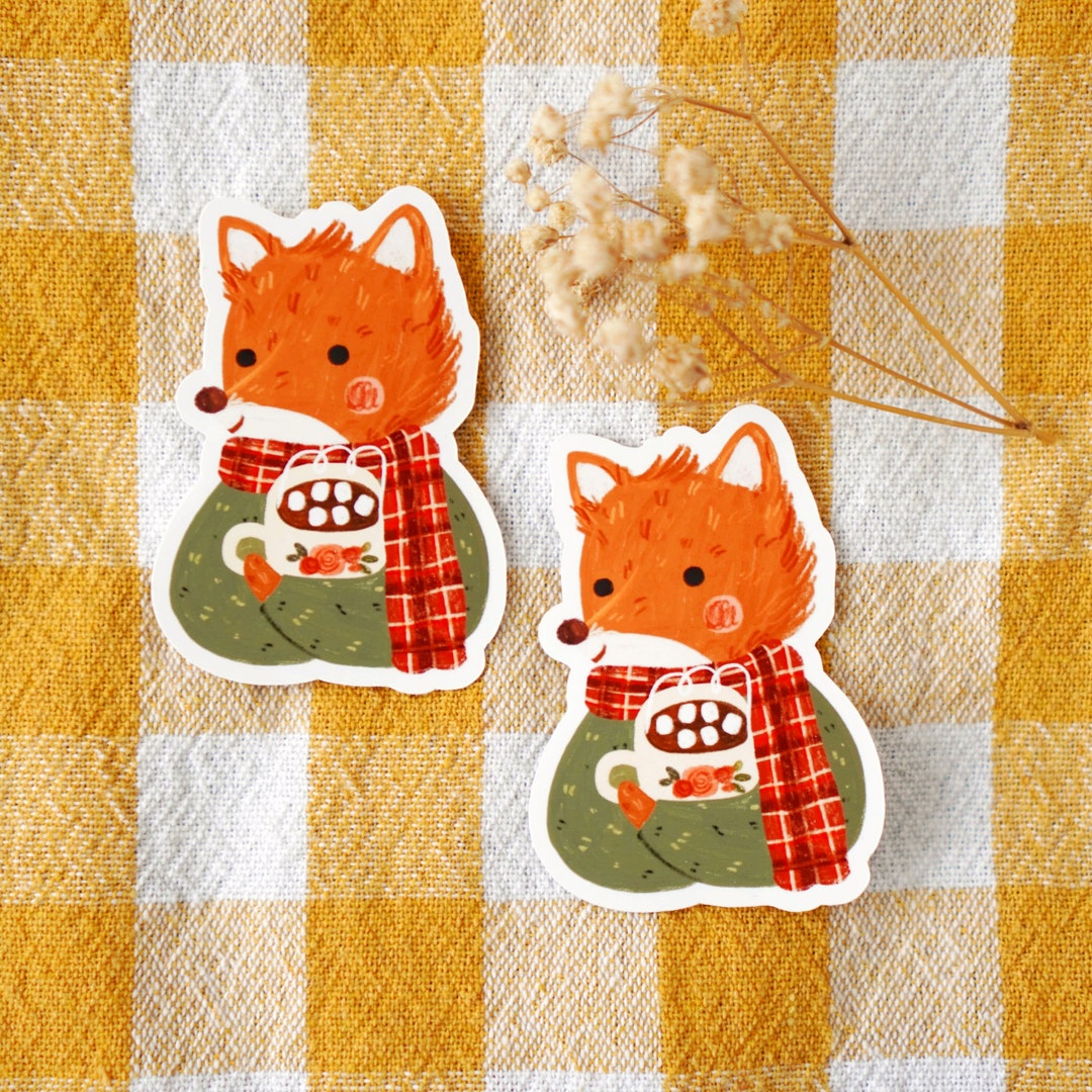 Hot Cocoa Fox Sticker | Vinyl Sticker, Fox Sticker, Cute Stickers ...