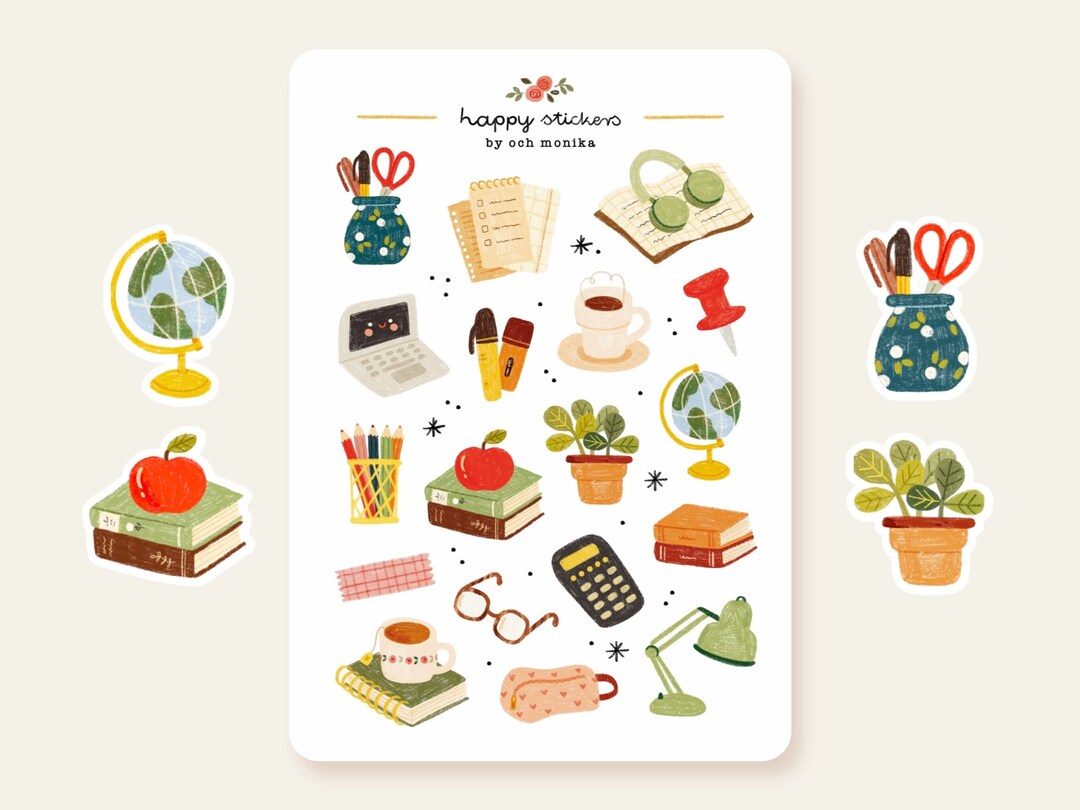 Study Desk - Stickers #19 | Sticker Sheet, School Sticker, Scrapbook ...