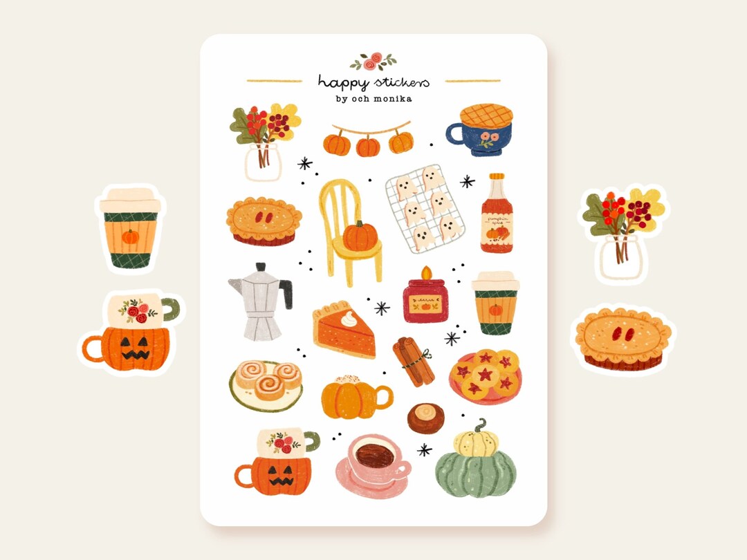 Fall Café - Stickers | Fall Planner Stickers, Pumpkin Stickers ...