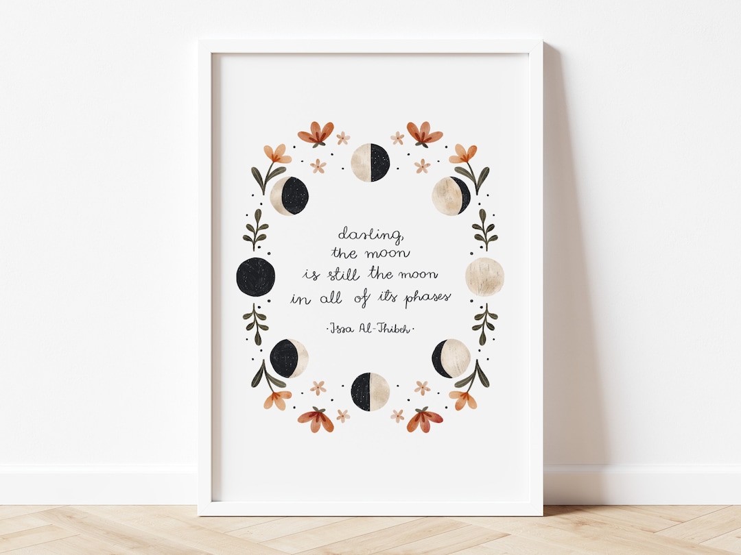Phases of the Moon Art Print | Moon Phases Poster | Moon Quote Poster ...