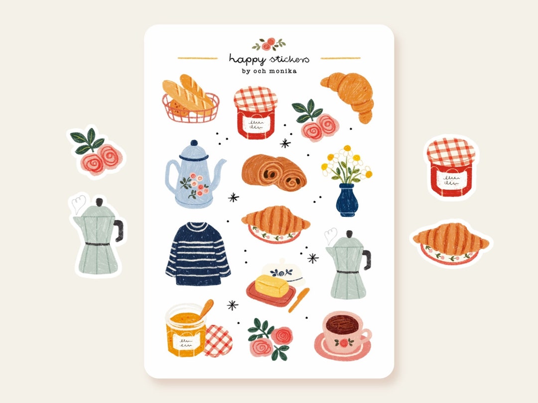 French Breakfast - Stickers #37 | Croissants, Coffee, Jam Jar, Planner ...